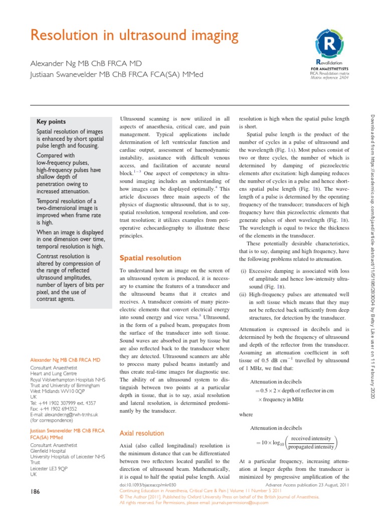 Resolution in Ultrasound Imaging | PDF | Medical Ultrasound | Attenuation