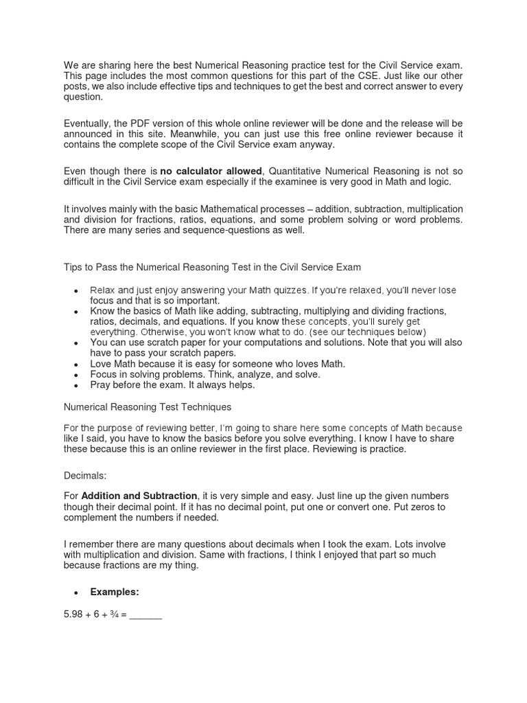 We Are Sharing Here The Best Numerical Reasoning Practice Test For The ...