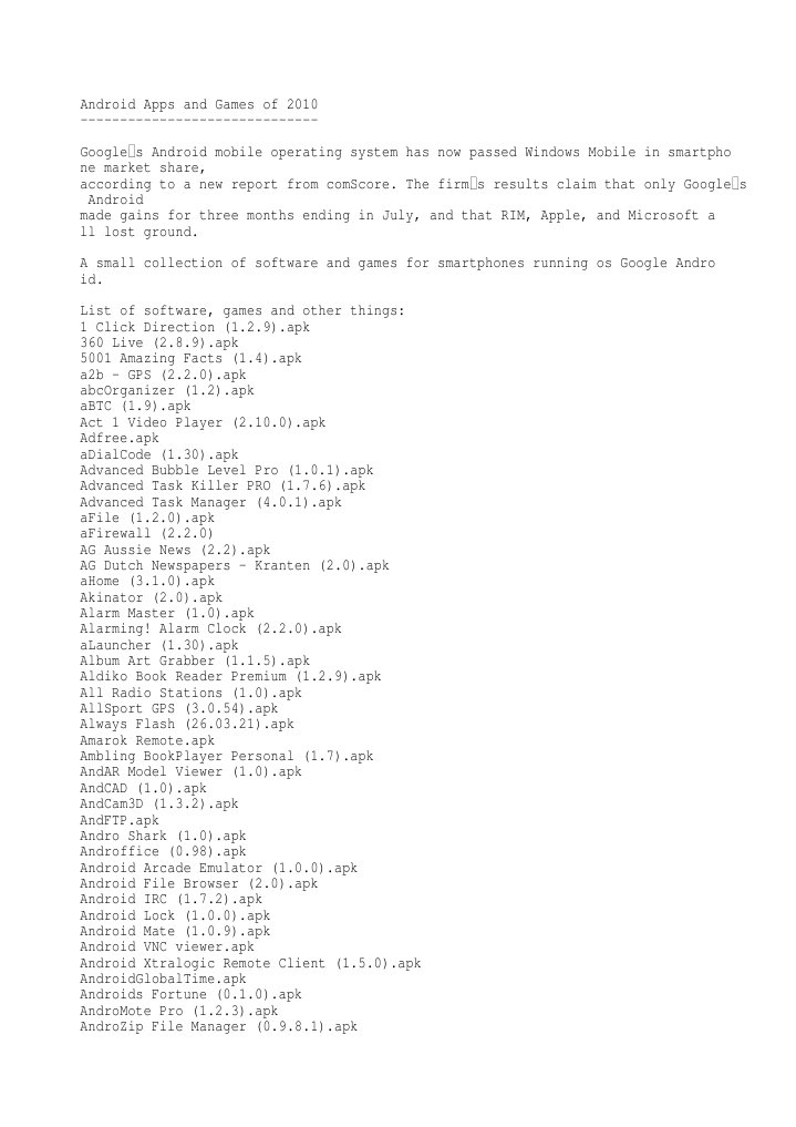 List of Apps and Games | Download Free PDF | Mobile Software | Mobile ...