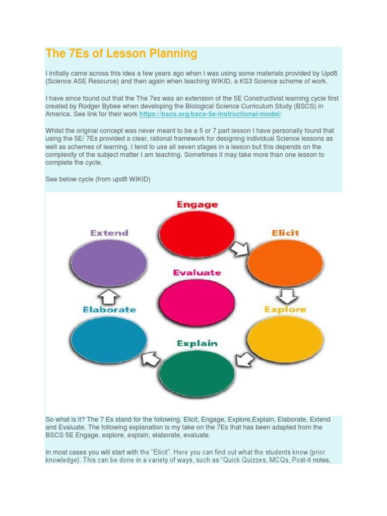 The 7es of Lesson | PDF | Scientific Method | Learning