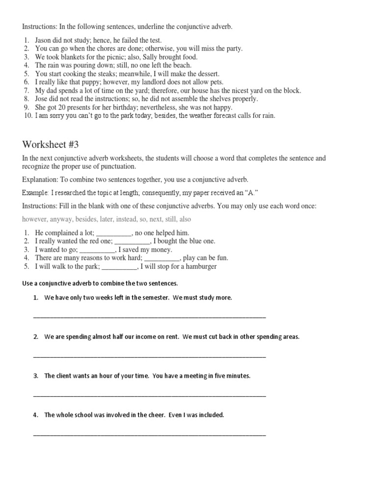 Identifying Conjunctive Adverbs in Sentences and Combining Sentences ...