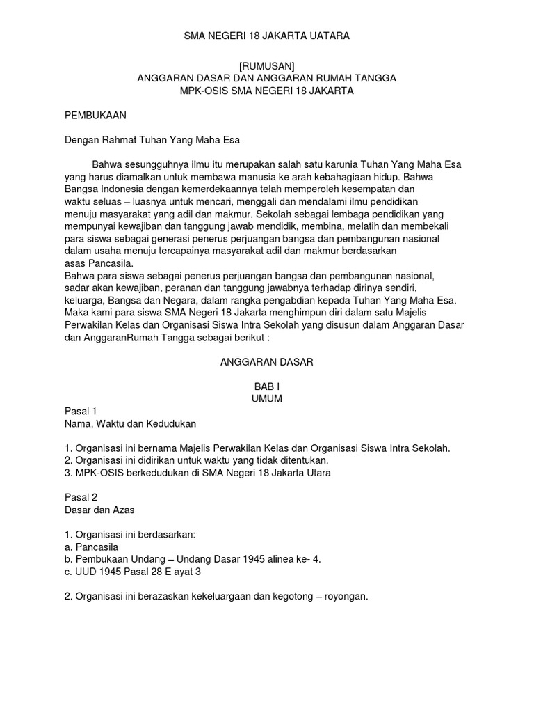 Rumusan-Ad-Art Mpk-Osis Sman 18 Jakarta | PDF