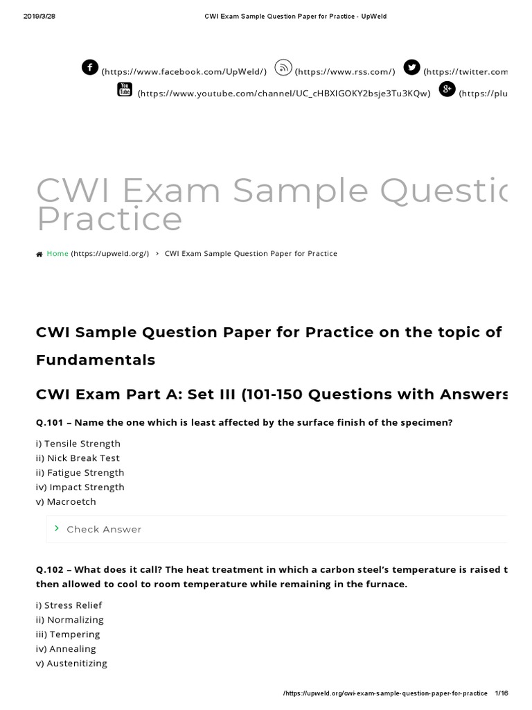 CWI Exam Sample Question Paper For Practice UpWeld PDF | Download Free ...