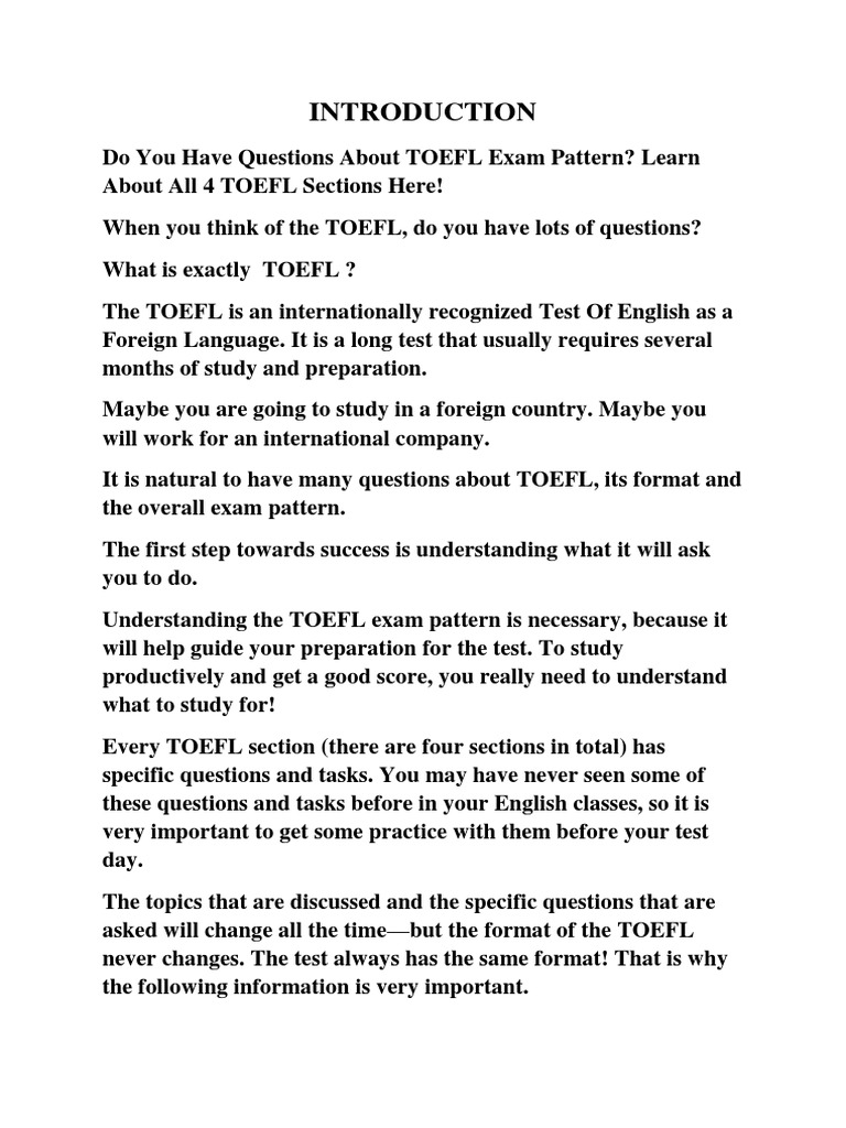 Do You Have Questions About TOEFL Exam Pattern | PDF | Test Of English ...