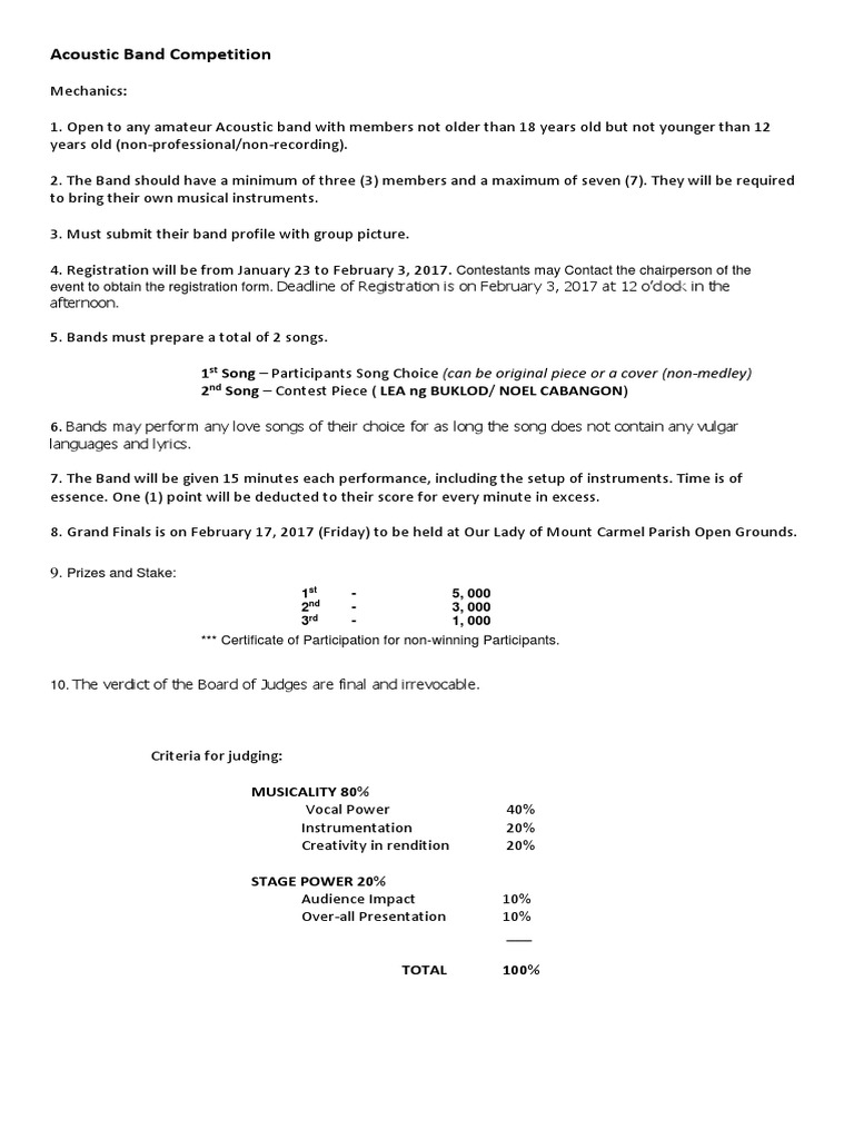 Acoustic Band Competition Criteria | PDF