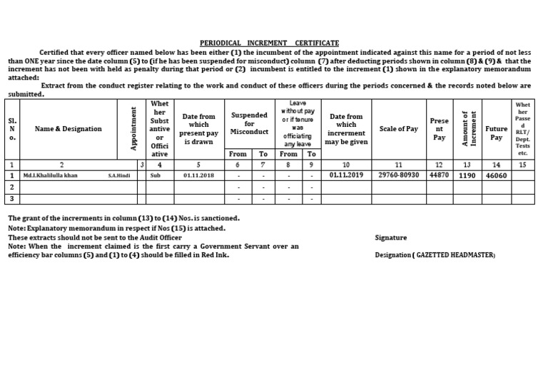 Periodical Increment Certificate | Download Free PDF | Government ...