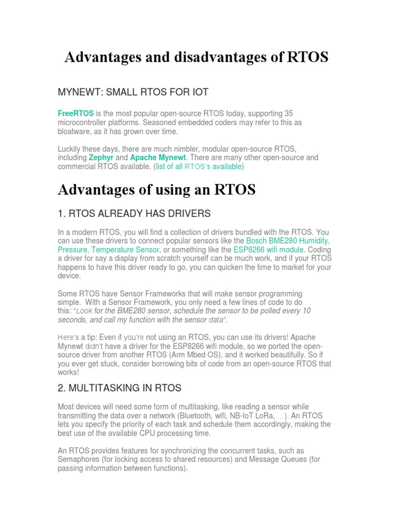 Advantages and Disadvantages of RTOS | PDF | Computers