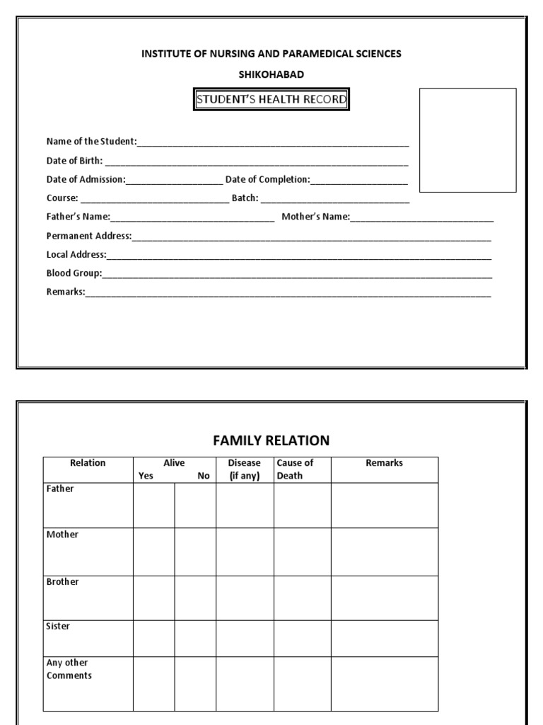 Health Record | PDF | Physical Examination | Medical Specialties