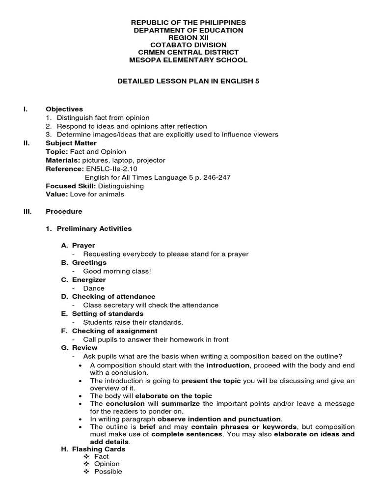 Detailed Lesson Plan Is | PDF | Opinion | Lesson Plan