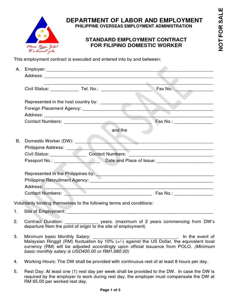 POEA Standard Empl Contract For DW - Revised 10262017 PDF | PDF