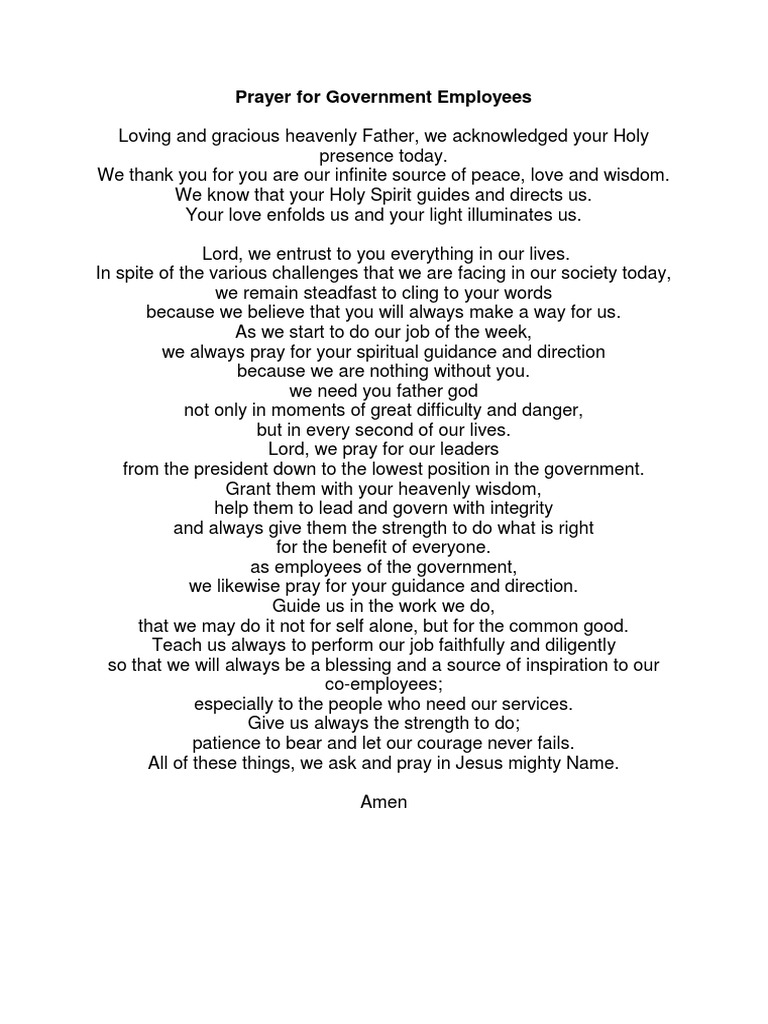 Prayer For Government Employees-Monday Convocation | PDF