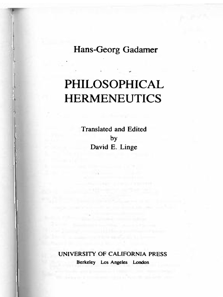 Hans-Georg Gadamer, David E. Linge, David E. Linge-Philosophical ...