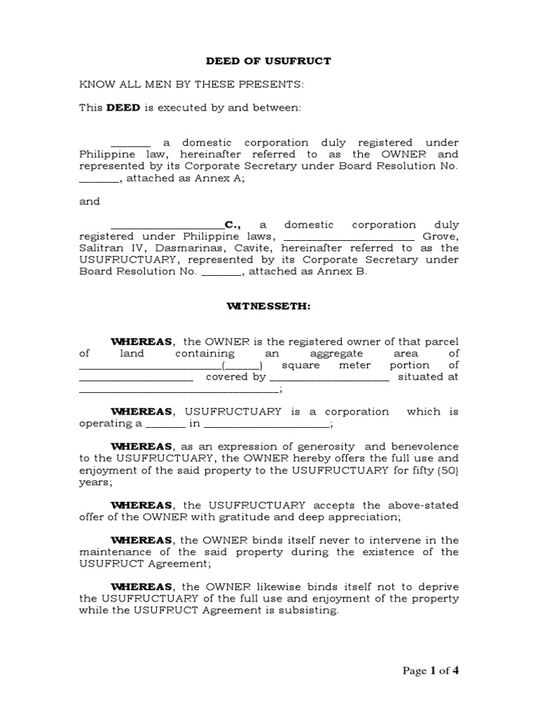 Deed of Usufruct | PDF