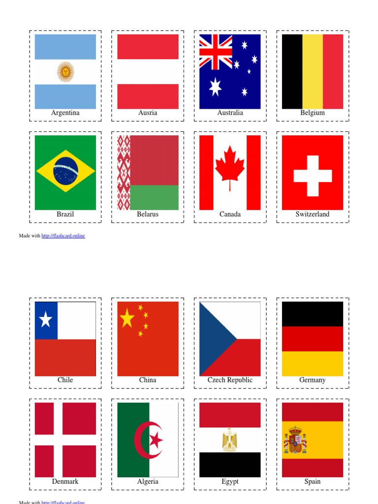 Country Flags Flashcards PDF | PDF