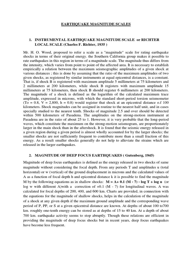 Earthquake Magnitude and Intensity Scales | PDF