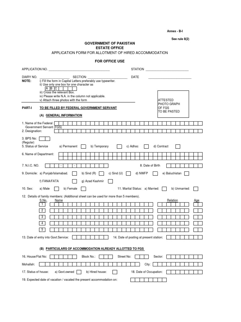 Application Form For Allotment of Hired Accommodation PDF | PDF