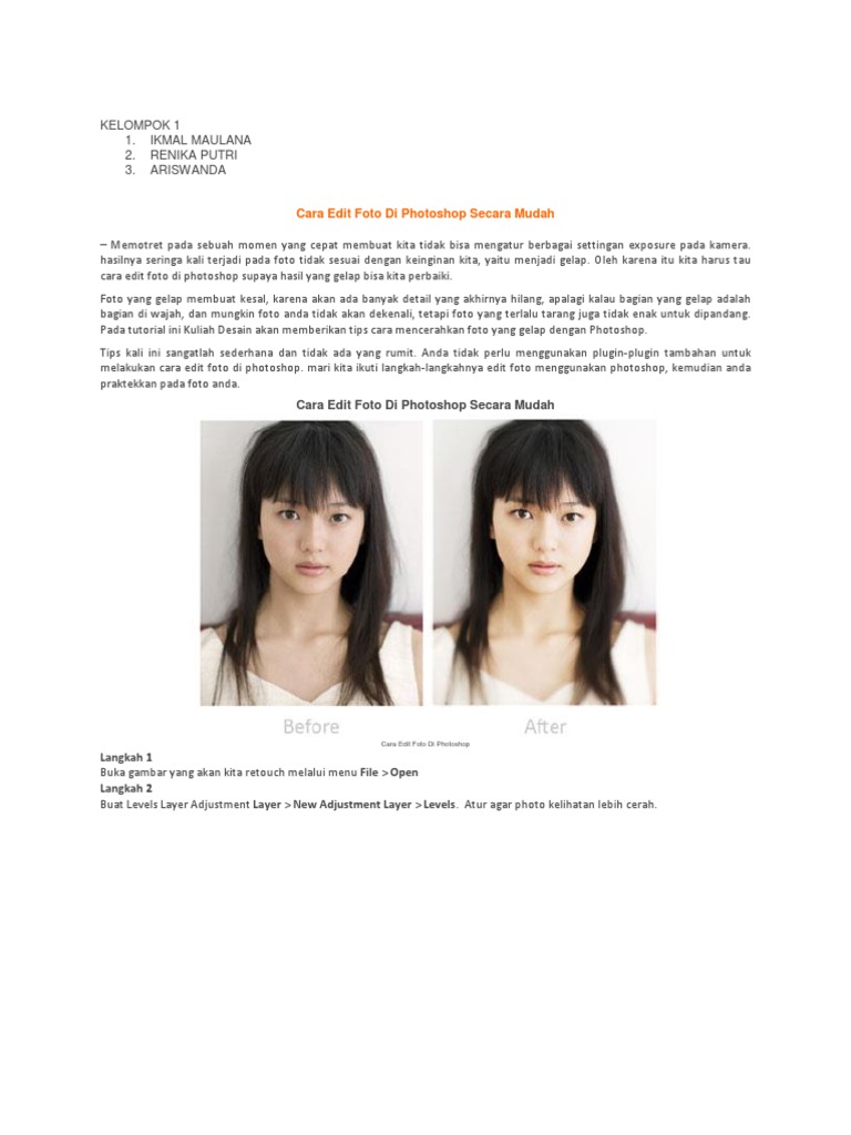 Cara Edit Foto Di Photoshop Secara Mudah | PDF