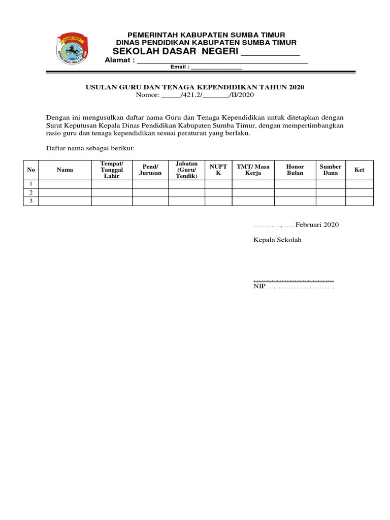 Format Daftar Usulan Guru & Tendik 2020 | PDF Format Daftar Usulan Guru & Tendik 2020 | PDF