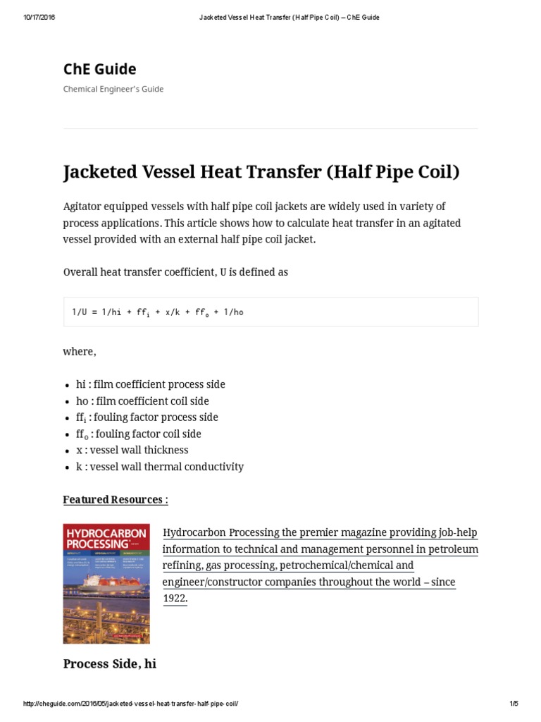 Jacketed Vessel Heat Transfer | PDF