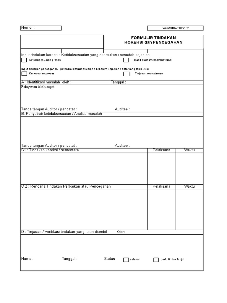 Form Tindakan Koreksi Dan Pencegahana4 | PDF