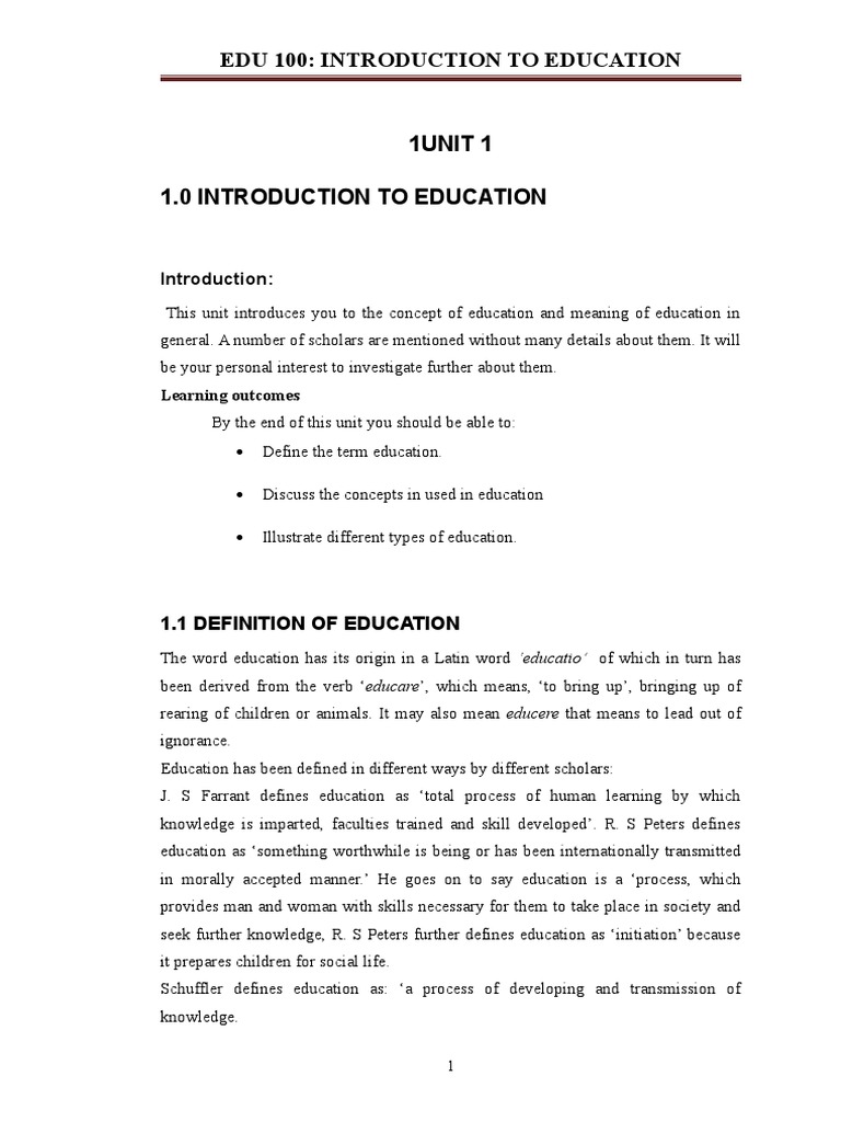 EDU 100 Introduction to Education | PDF
