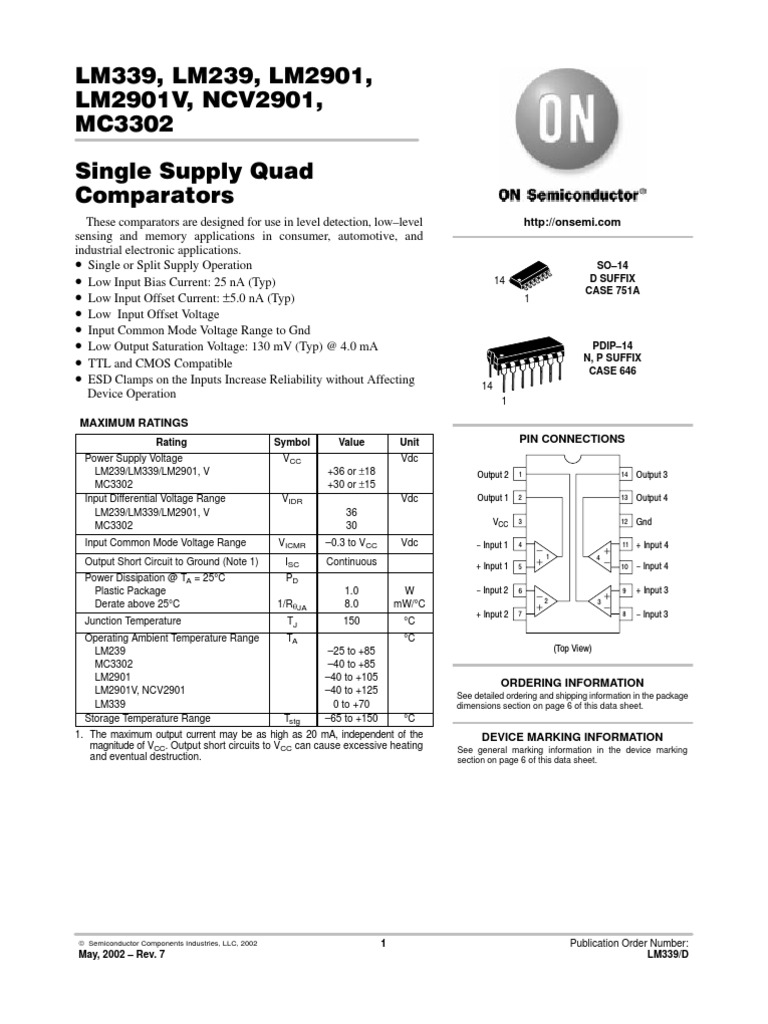 LM339, LM239, LM2901, LM2901V, NCV2901, MC3302 Single Supply Quad ...
