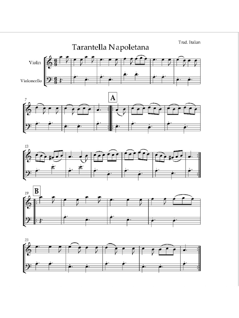 Neapolitan Tarantella Duet For Violin and Cello | PDF