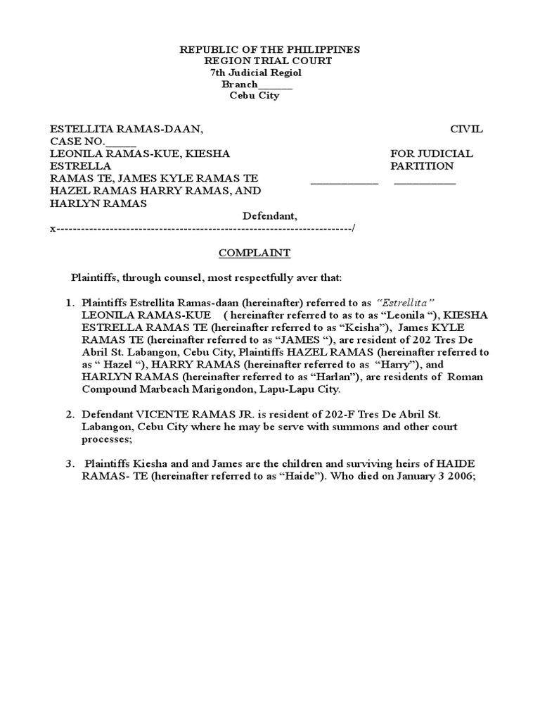 Partition Complaint Seeks Division of Inherited Property | PDF
