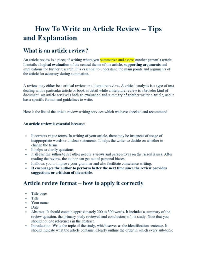 How To Write An Article Review | PDF