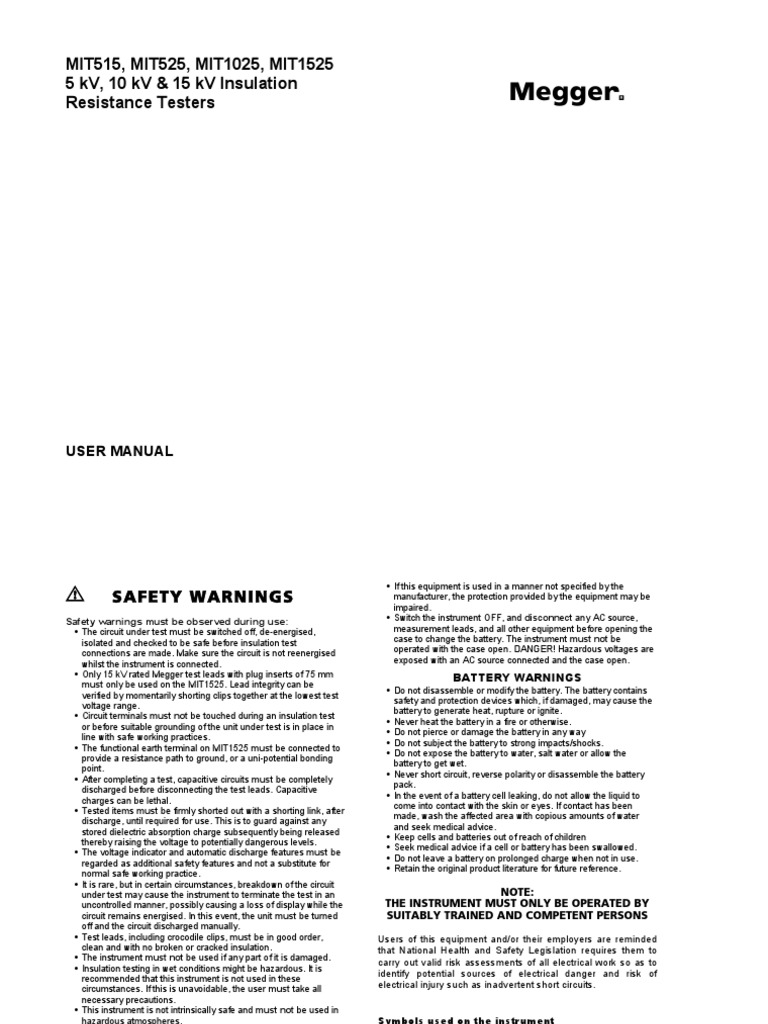 Megger MIT515 525 1025 1525 Manual PDF | PDF