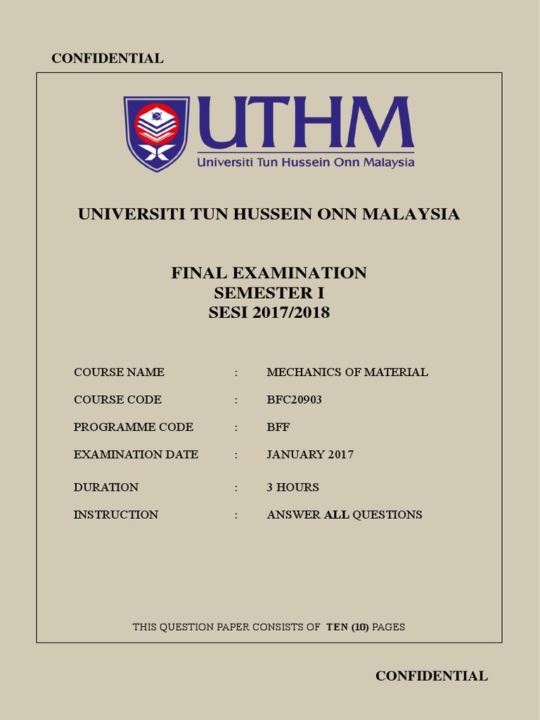 SOALAN MEKANIK BAHAN - FINAL - Sem 1 20172018 | PDF