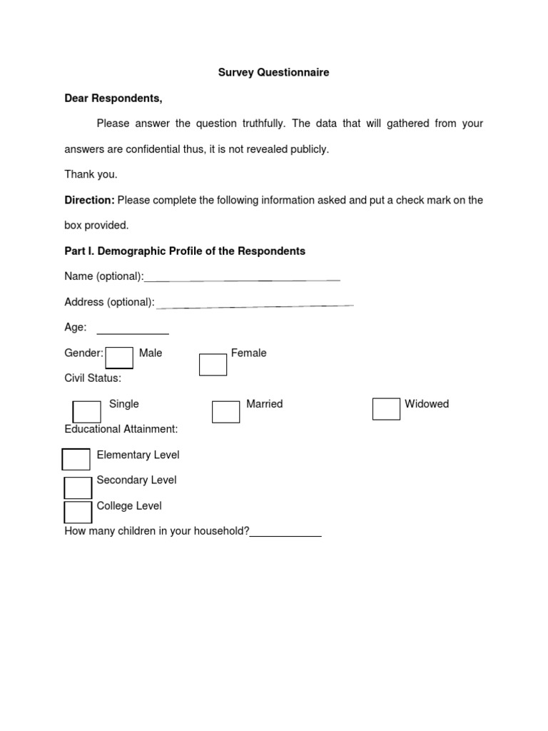 Survey Questionnaire | PDF | Self-Improvement
