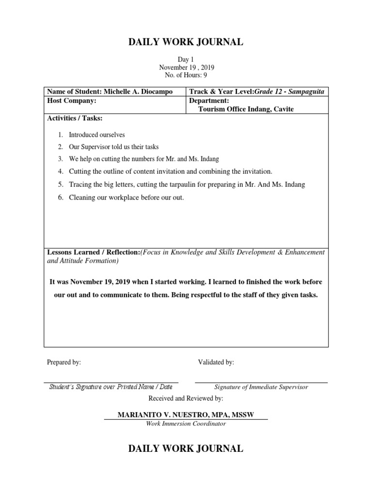 Grade 12 Work Immersion Journal | PDF