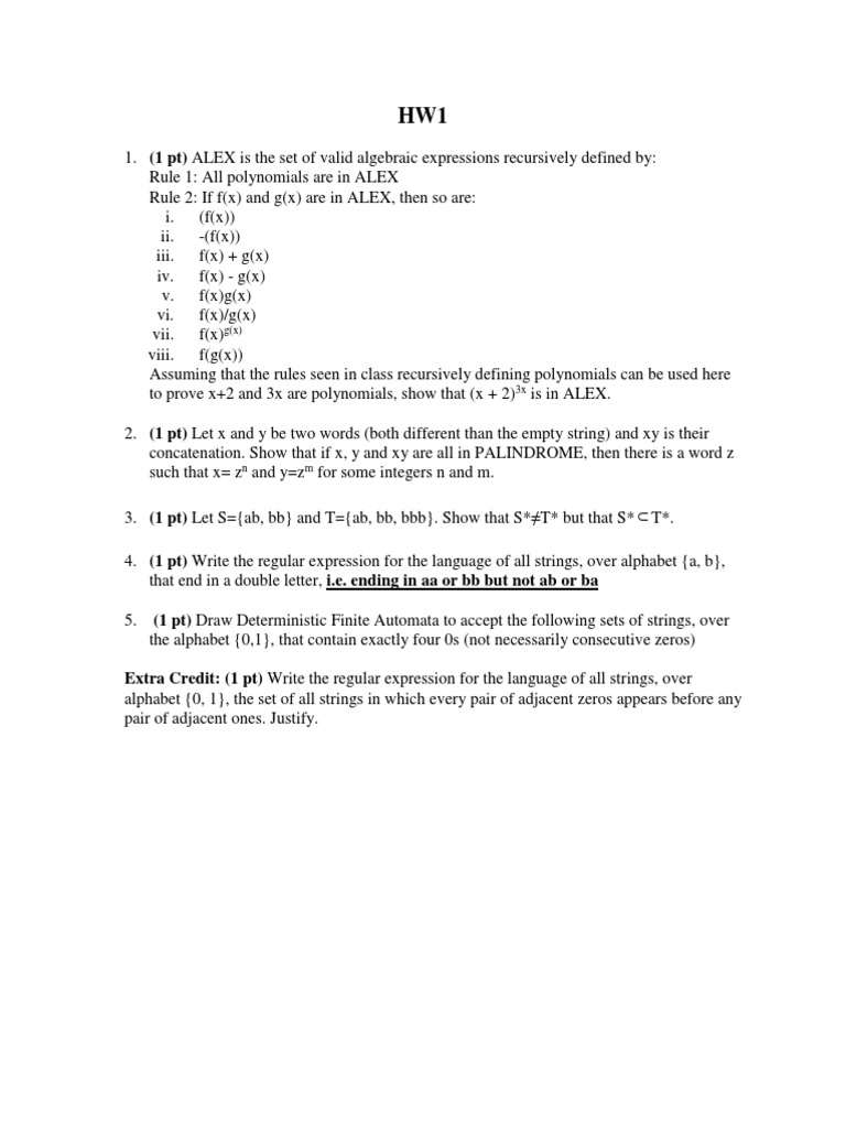 Algebraic Expressions and Automata Homework | PDF