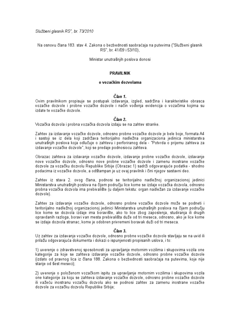Pravilnik o Vozackim Dozvolama | PDF