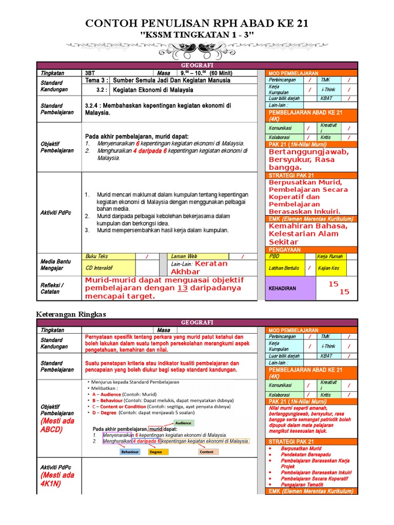 Contoh RPH Pembelajaran Abad Ke-21 Subjek Terpilih, 60% OFF