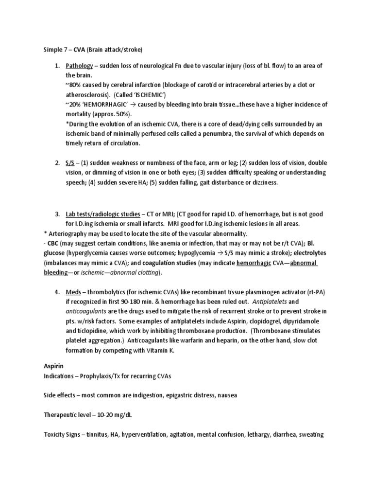 CVA Card (Simple 7) | PDF | Stroke | Ischemia