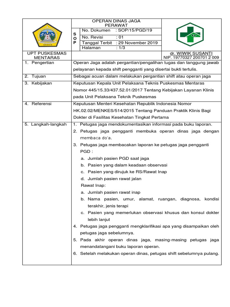 Sop Operan Dinas Jaga | PDF