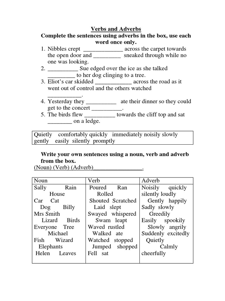 Verbs and Adverbs Exercise | PDF