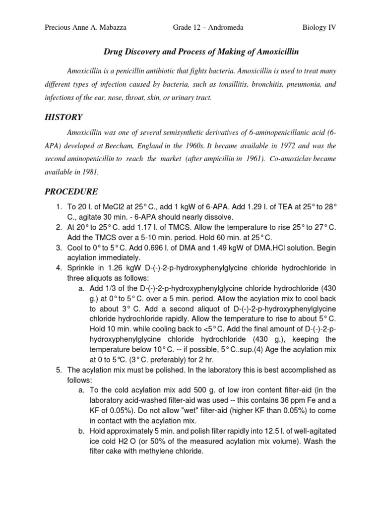 Amoxicillin: Discovery and Synthesis Process | PDF | Cooking, Food ...