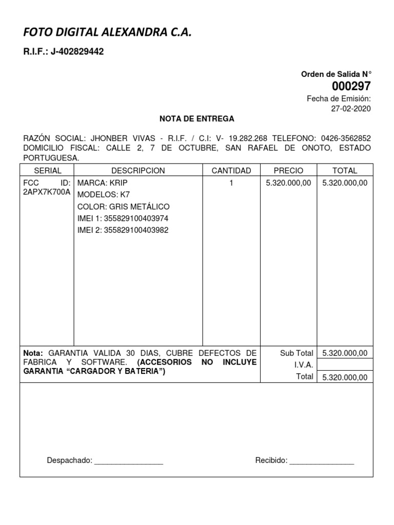 Nota de Entrega | PDF