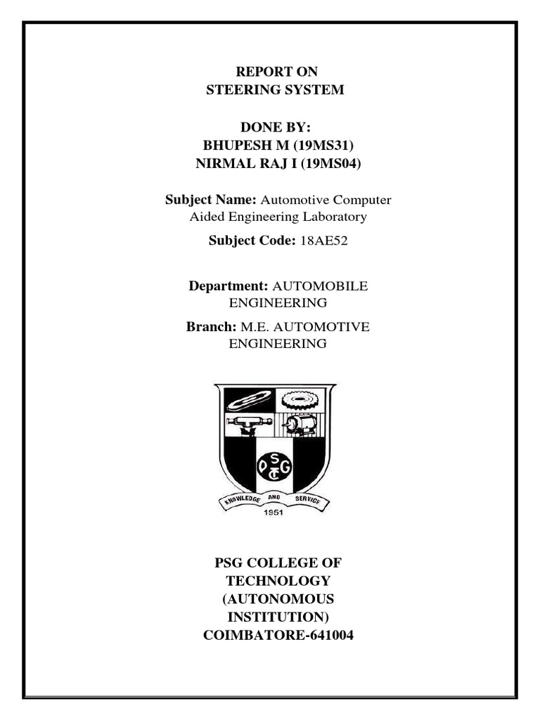 Steering System Report | PDF | Teaching Methods & Materials | Computers