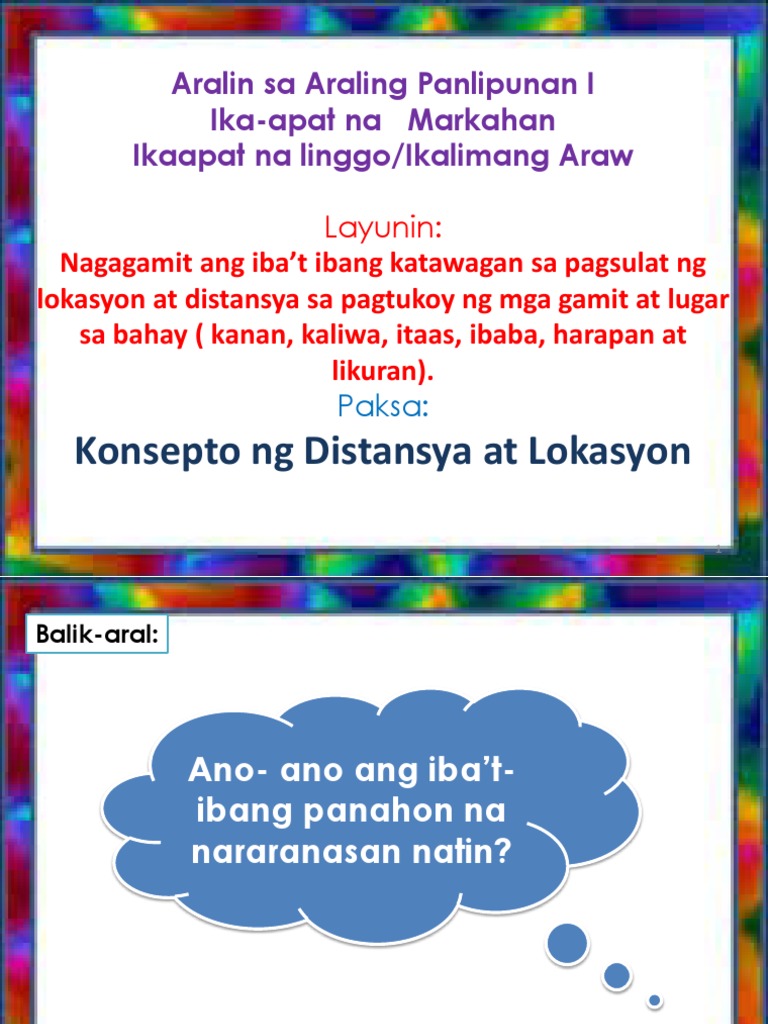 COT - PPT - Konsepto NG Distansya at Lokasyon | PDF