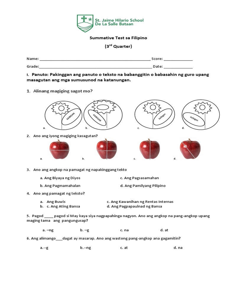Summative Test Sa Filipino | PDF