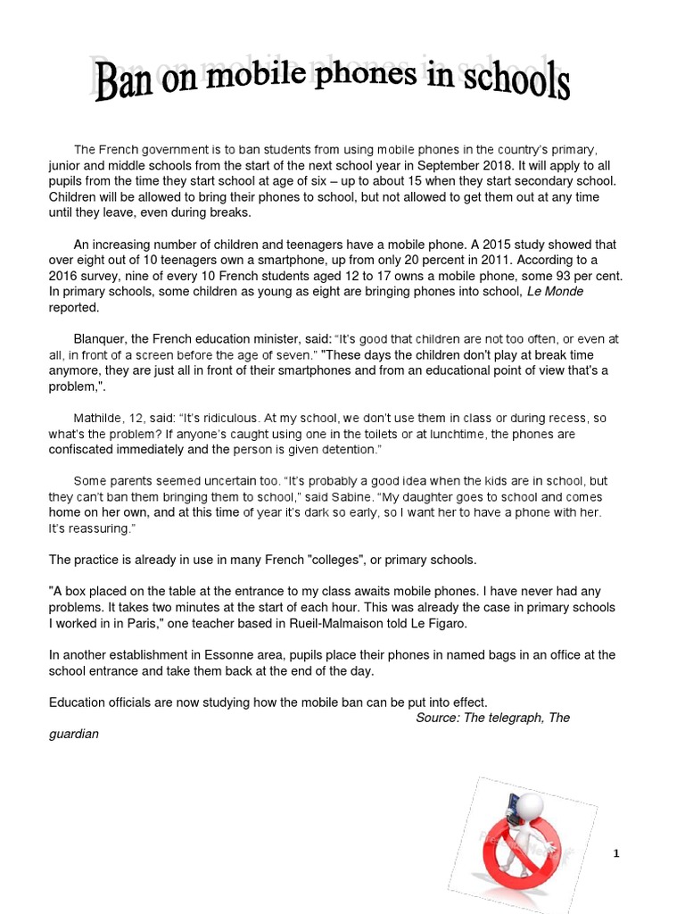 Ban On Mobile Phones Reading Comprehension Exercises - 110862 | PDF