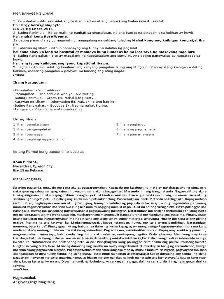 Mga Bahagi NG Liham | PDF