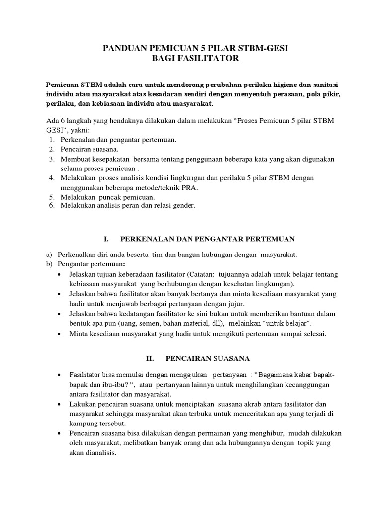 PANDUAN PEMICUAN - 5 Pilar STBM-GESI | PDF