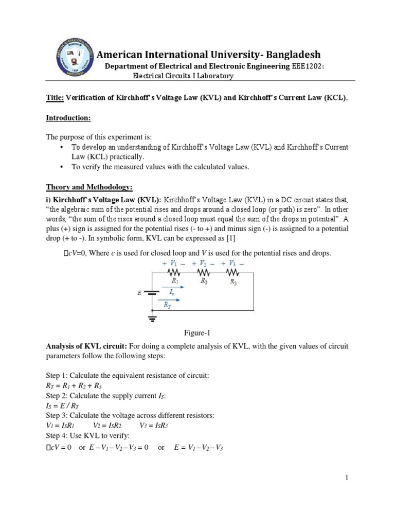 DC Lab Exp2 (Verification of Kirchhoff's Voltage Law (KVL) and Kirchhoff's Current Law (KCL) ) | PDF