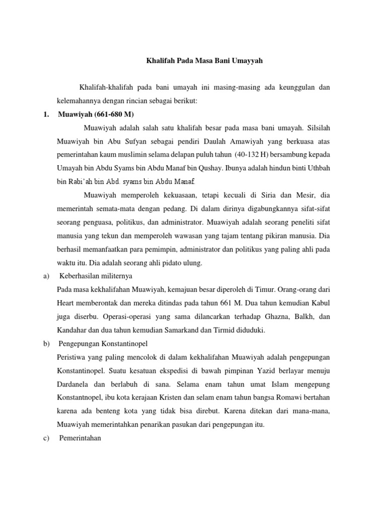 Khalifah Pada Masa Bani Umayyah | PDF | Sejarah
