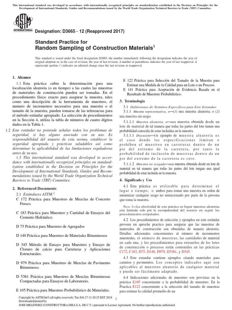 Astm D3665-17 Español | PDF